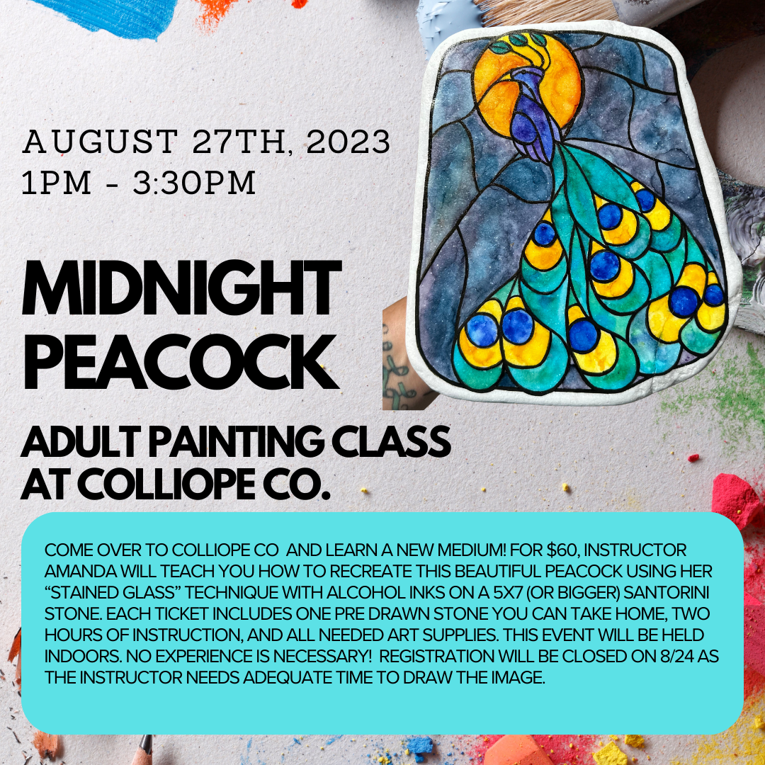 Midnight Peacock Santorini Rock Painting Class | Colliope Co